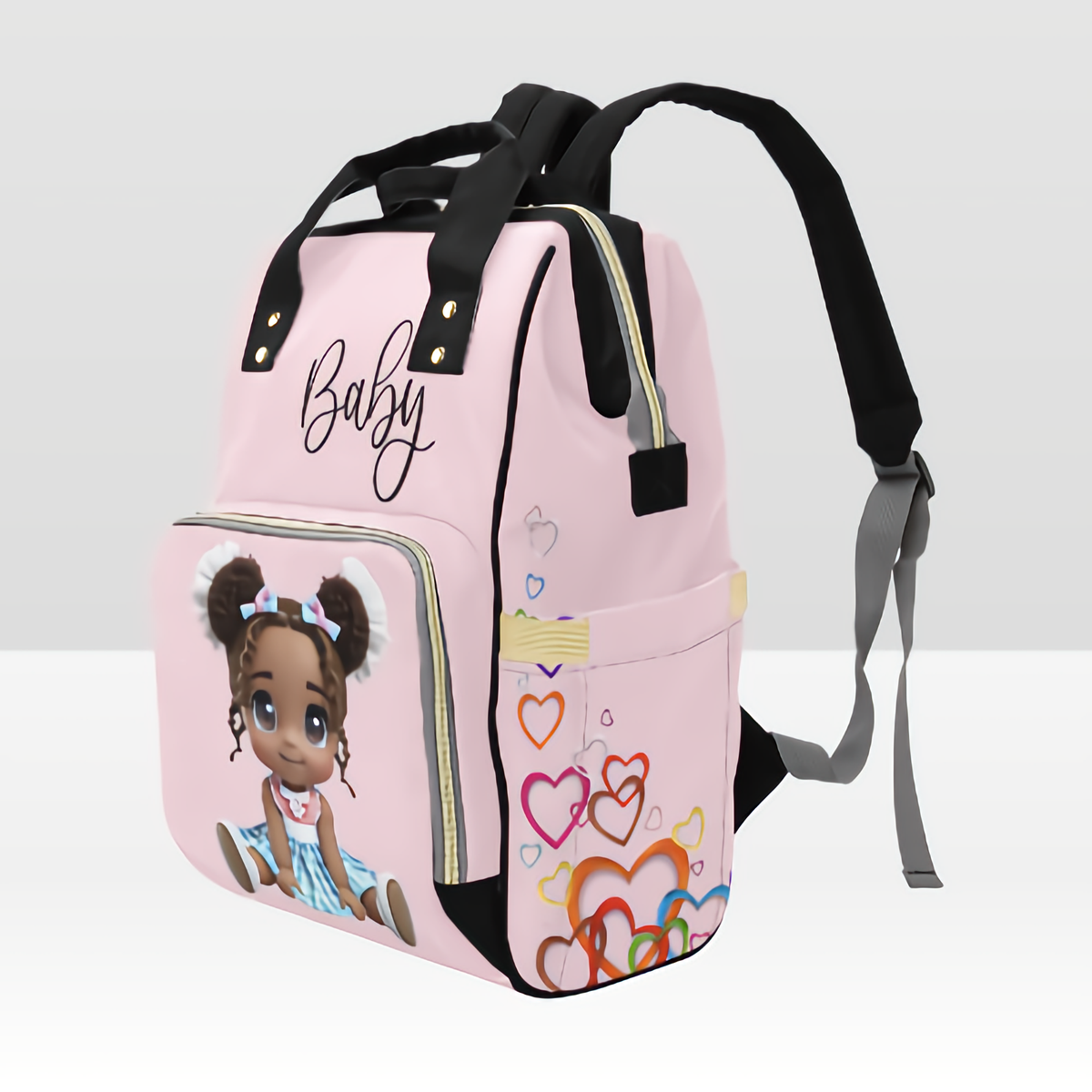 Designer Diaper Bag Backpack - African American Baby Girl Curly Locks ...