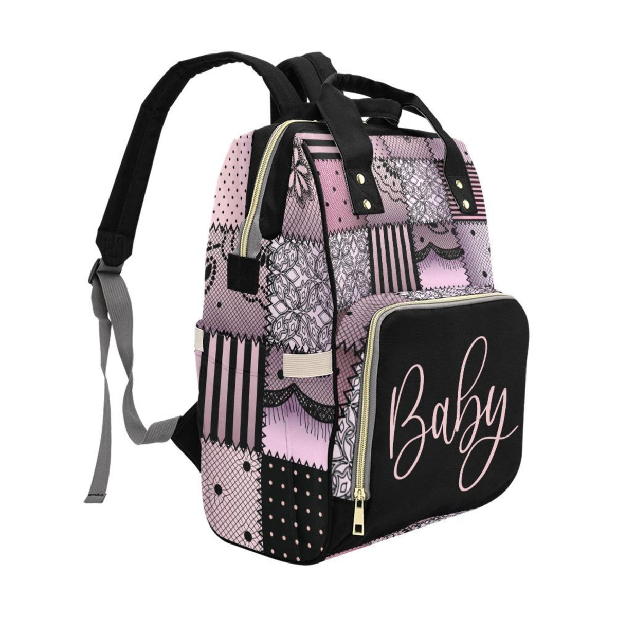 Designer Diaper Bag - Soft Pink and Black Quiltwork Diaper Bag Backpac ...